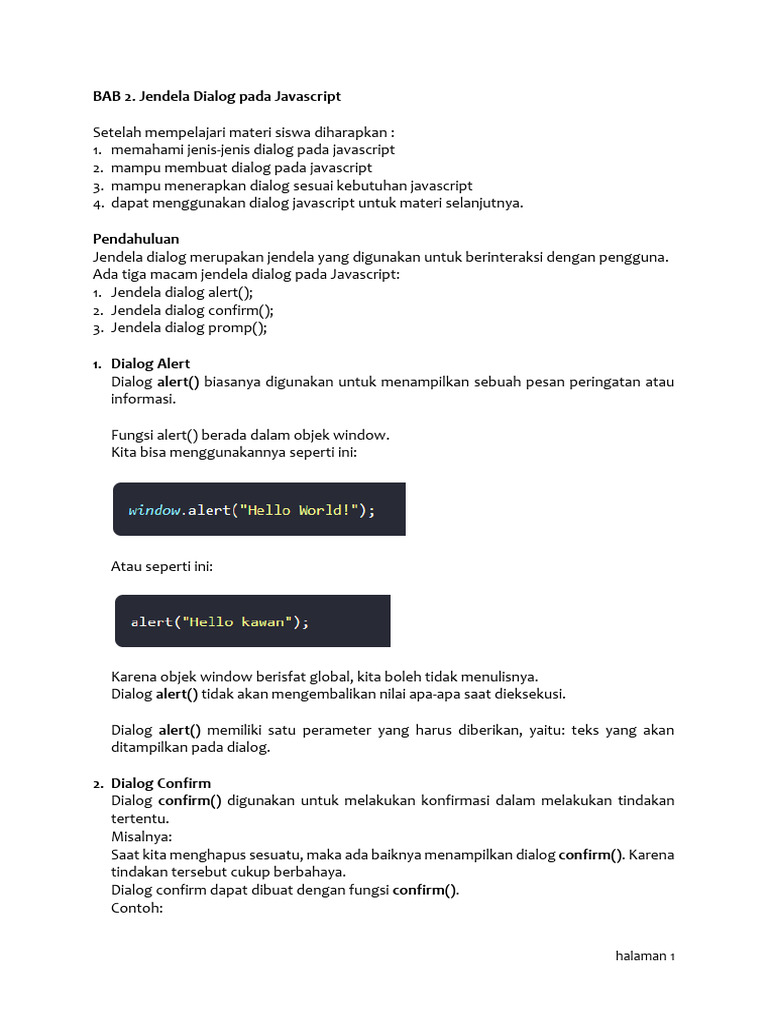 Jendela Dialog dan Operator JavaScript | PDF