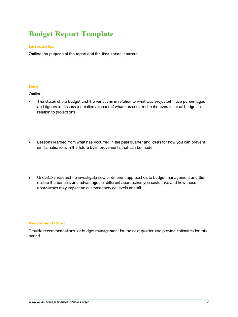 Budget Report Template Overview | PDF | Career & Growth | Business