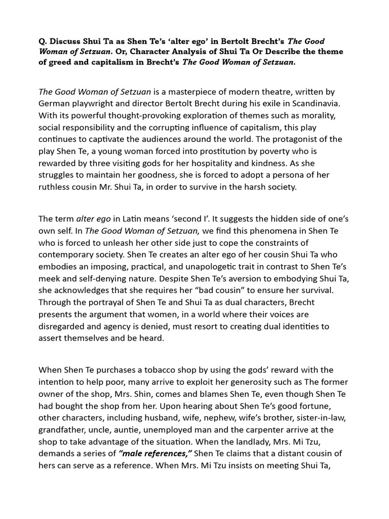 Shui Ta As Shen Te's Alter Ego | PDF | General Fiction