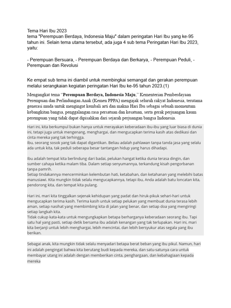 Tema Hari Ibu 2023 | PDF