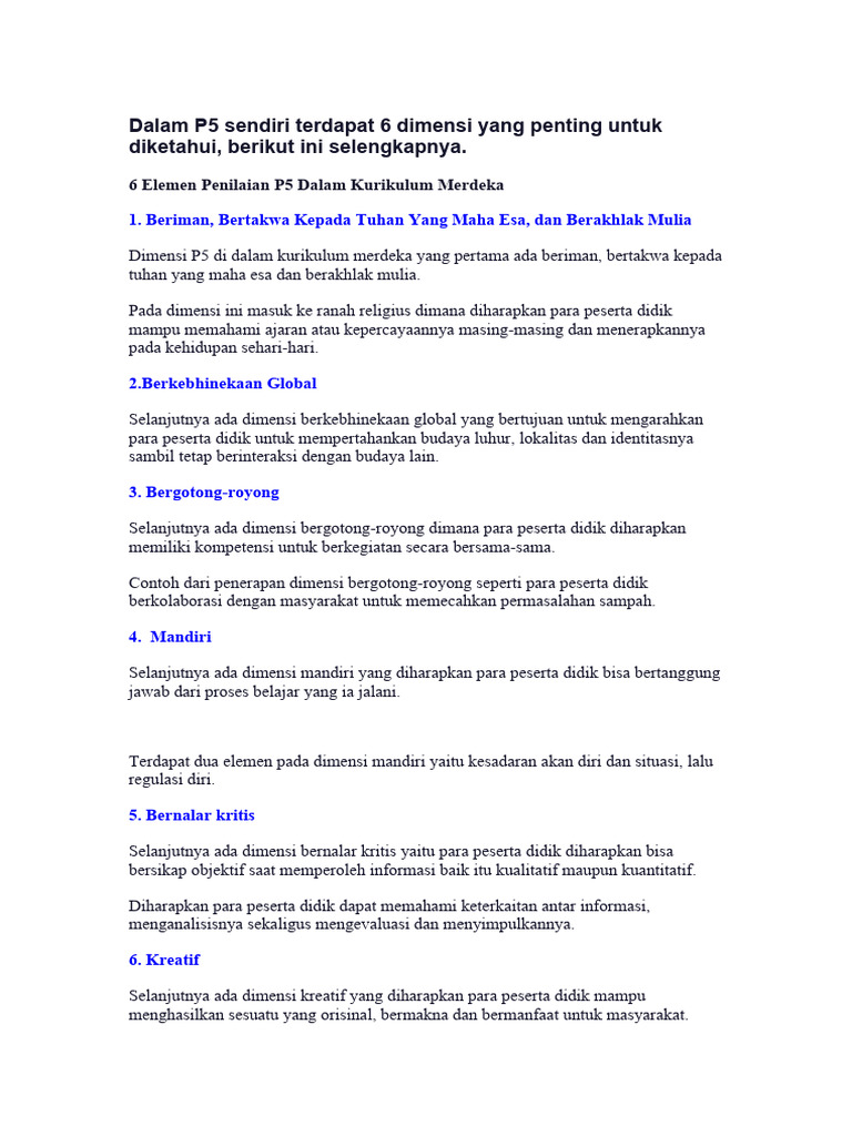 6 Dimensi P5 - Dok Renni | PDF