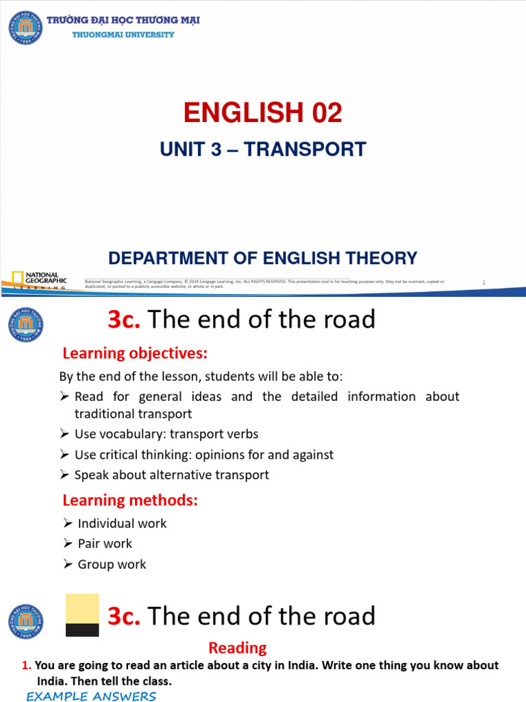 English 02: Unit 3 - Transport | PDF | Vehicles For Hire | Land Transport