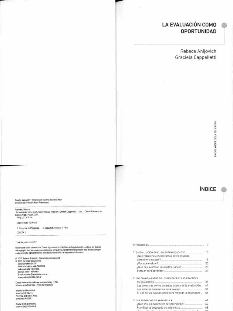 Anijovich y C La Evaluacion Como Oportunidad PDF | PDF