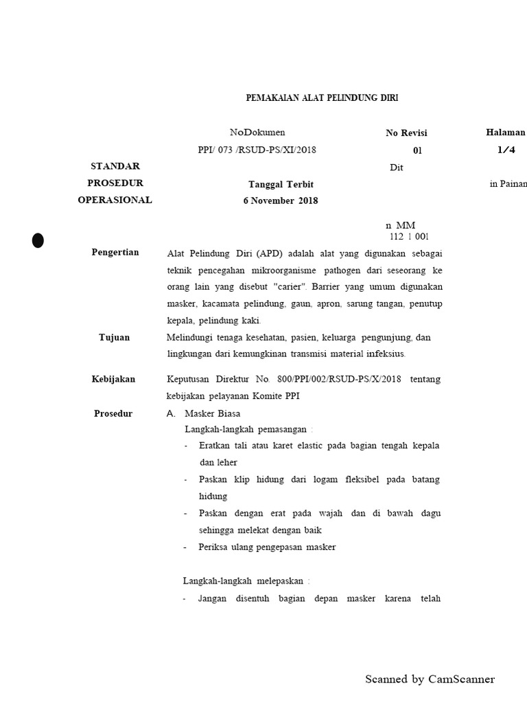 Spo Pemakaian Alat Pelindung Diri | PDF