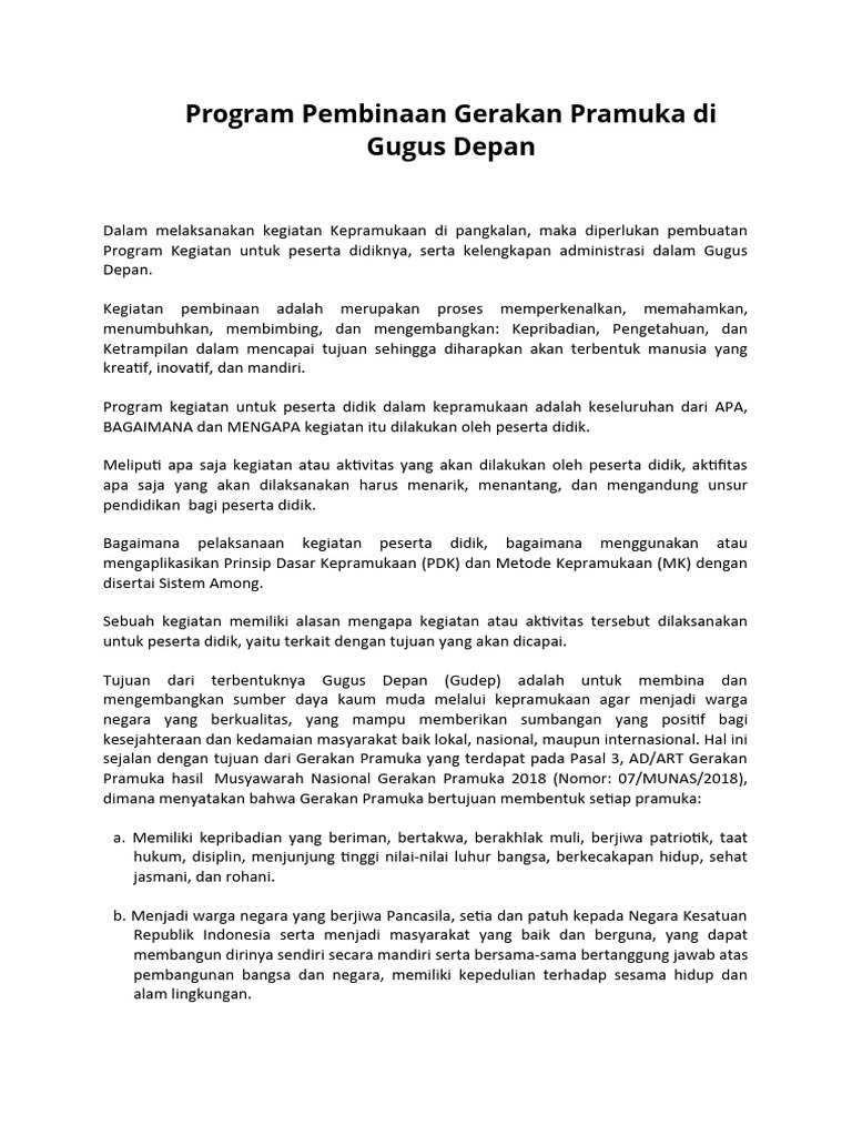 Program Pembinaan Pramuka di Gugus Depan | PDF | Karier & Perkembangan ...