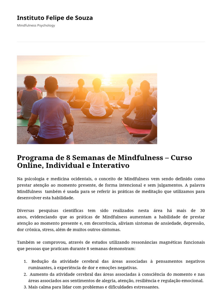 Programa de 8 Semanas de Mindfulness - Curso Online, Individual e Interativo - Instituto Felipe ...