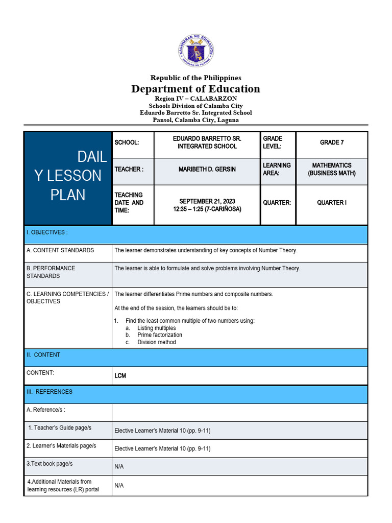 Dail Y Lesson Plan: Department of Education | PDF | Learning | Teachers