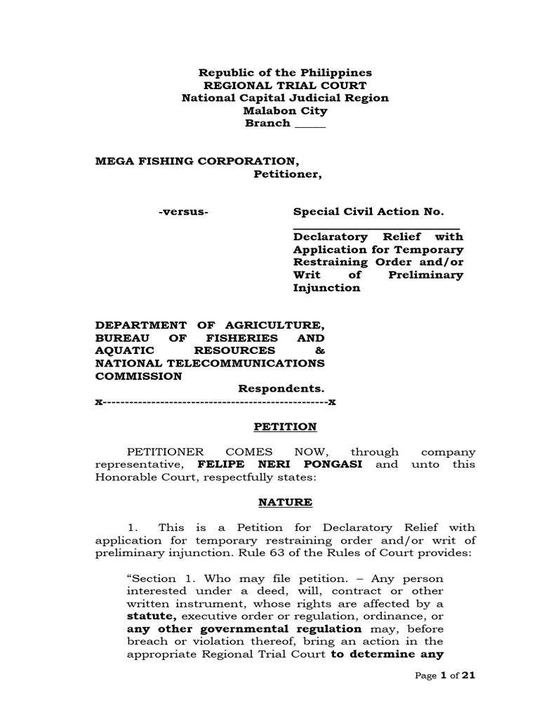 MFC V BFAR Petition For Declaratory Relief VMS&ERS 01052024 | PDF ...