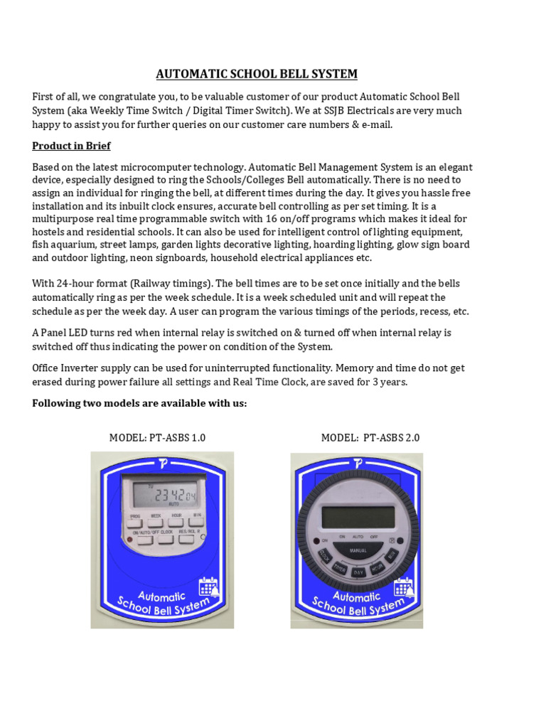 Asbs 2 0 Automatic School Bell System | Download Free PDF | Electrical Engineering | Electricity