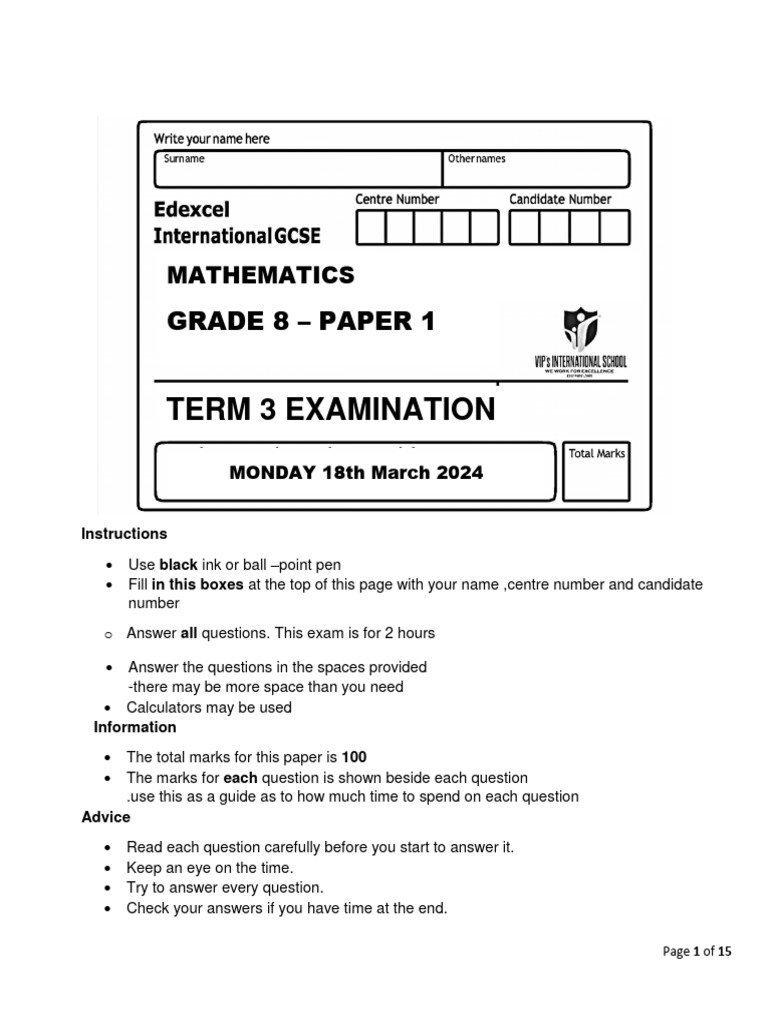 Gr8 Vam - P1 | PDF | Mathematics