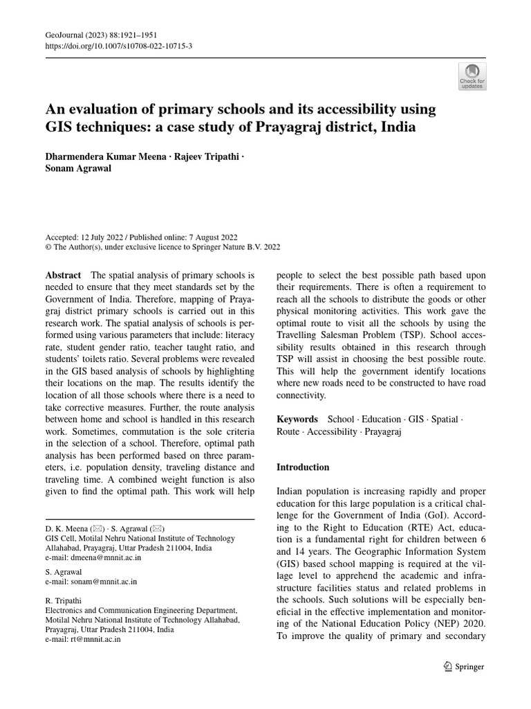 An Evaluation of Primary Schools and Its Accessibility Using GIS Techniques A Case Study of ...