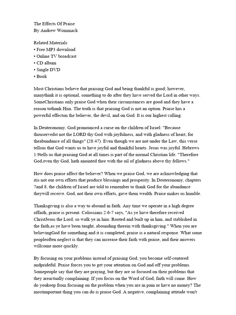 Effects of Praise | Download Free PDF | Prayer | Devil