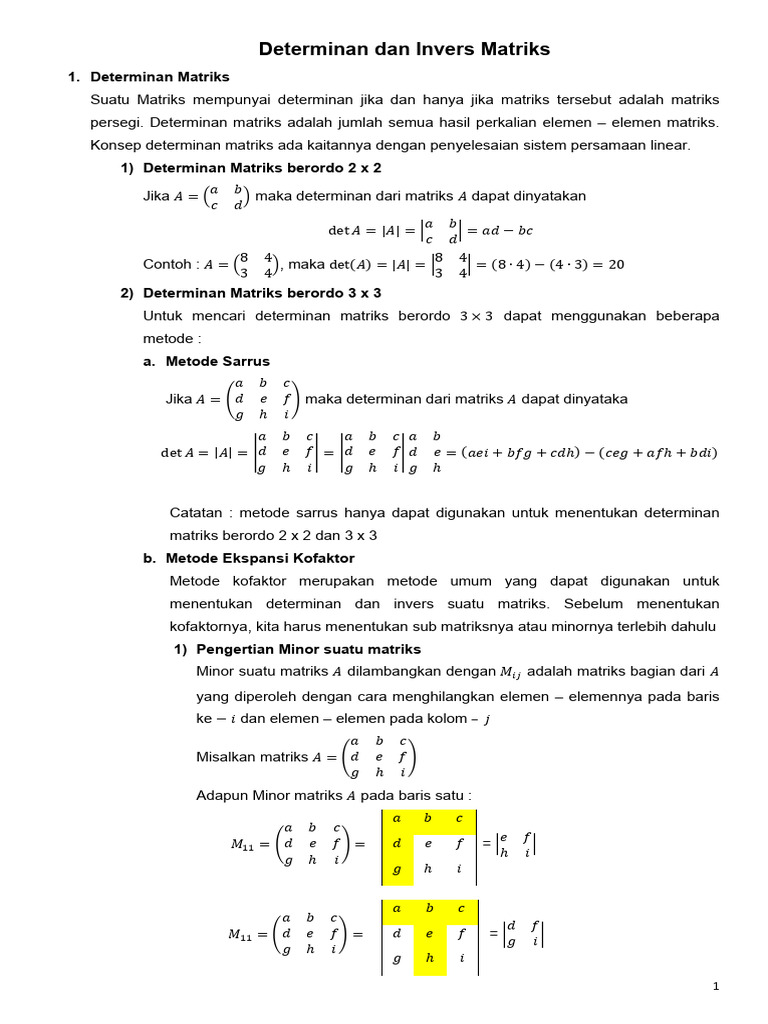 Determinan dan Invers Matriks 3x3 | PDF