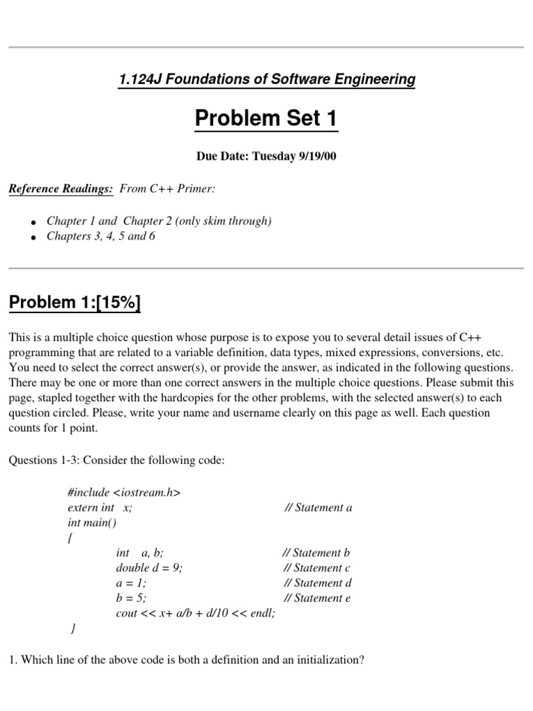 1.124J Foundations of Software Engineering Problem Set 1 | PDF | Parameter (Computer Programming ...