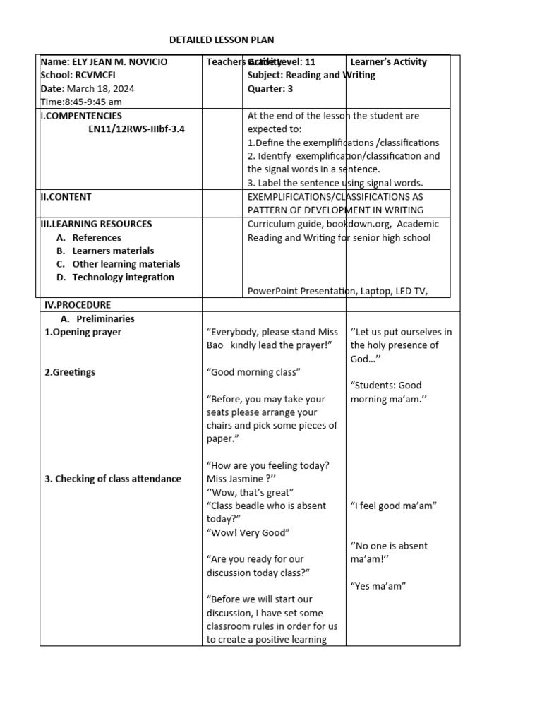 EXEMPLIFICATIONS As Patterns of Development in Writing - 2 - 2 | PDF ...