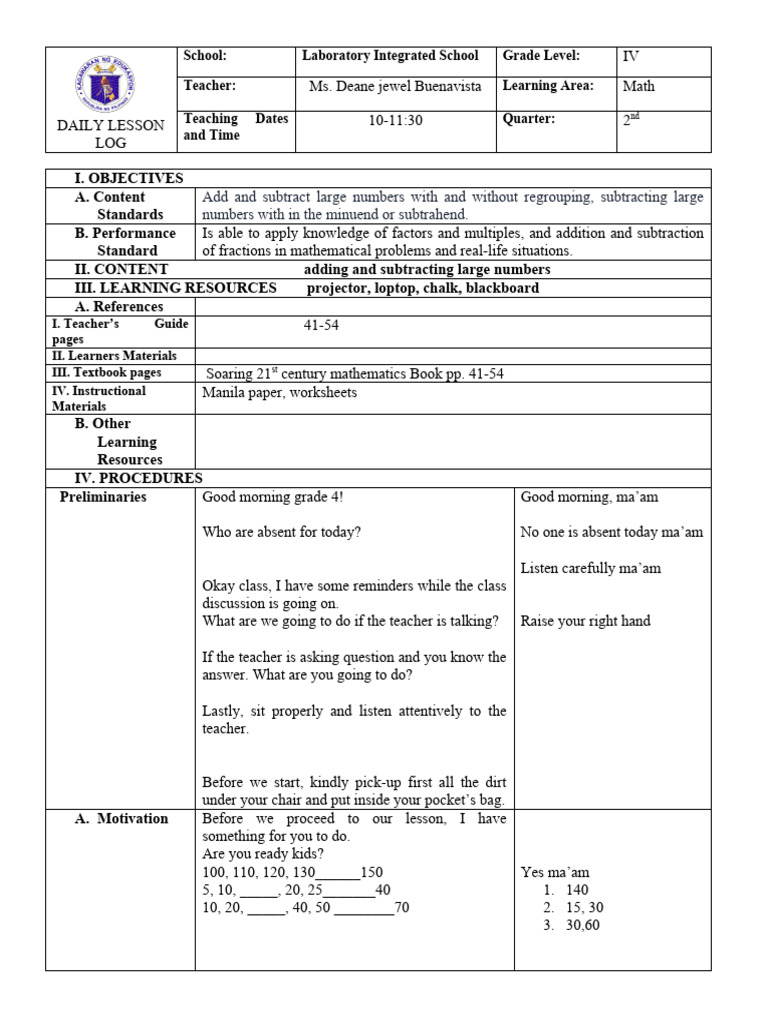 Math DLL | PDF | Subtraction | Learning