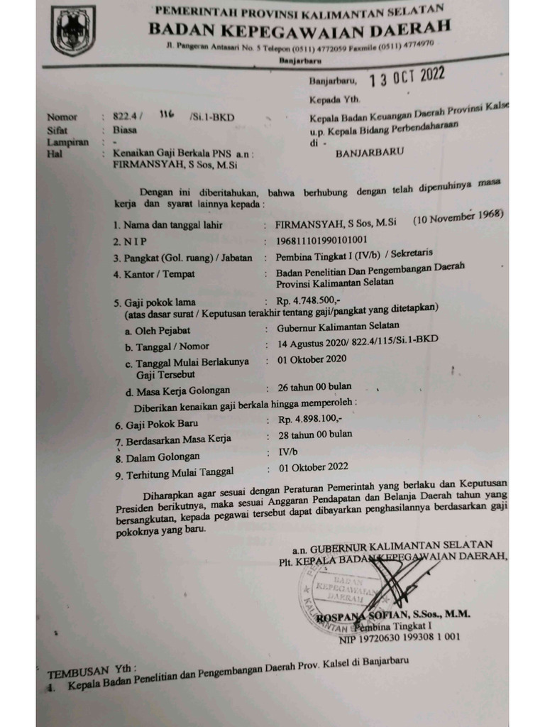 Surat KGB TMT Oktober 2022 A.N. Firmansyah, S.Sos, M.Si | PDF