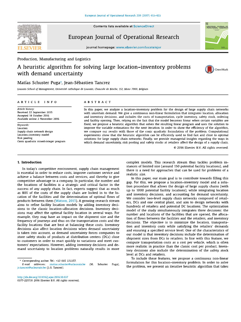 Heuristic Algorithm For Solving Large Location-Inventory Problems | PDF