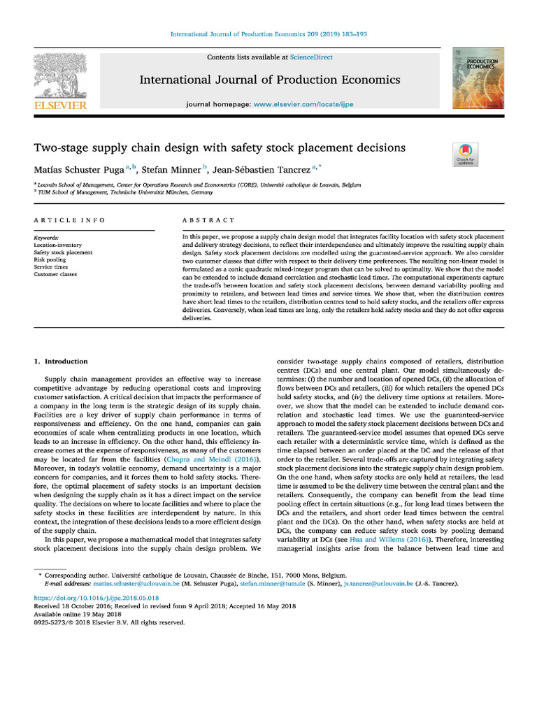 Two Stage Supply Chain Design With Safety Stock Placement Decisions Pdf