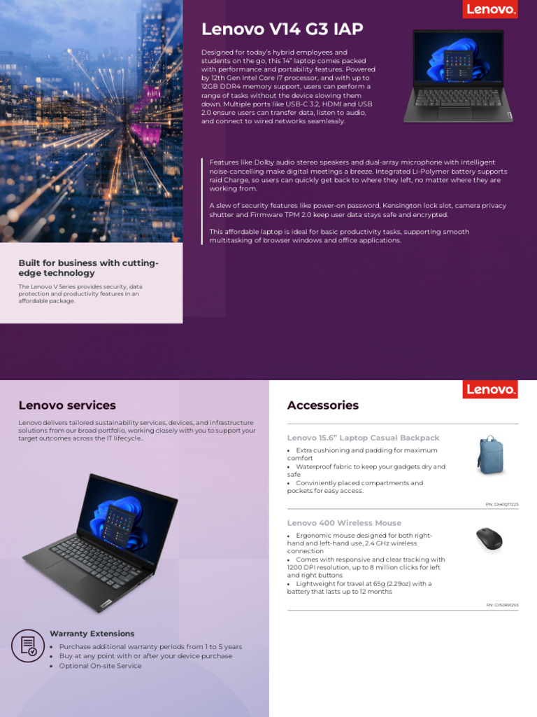 Lenovo v14 g3 Iap | PDF | Laptop | Solid State Drive
