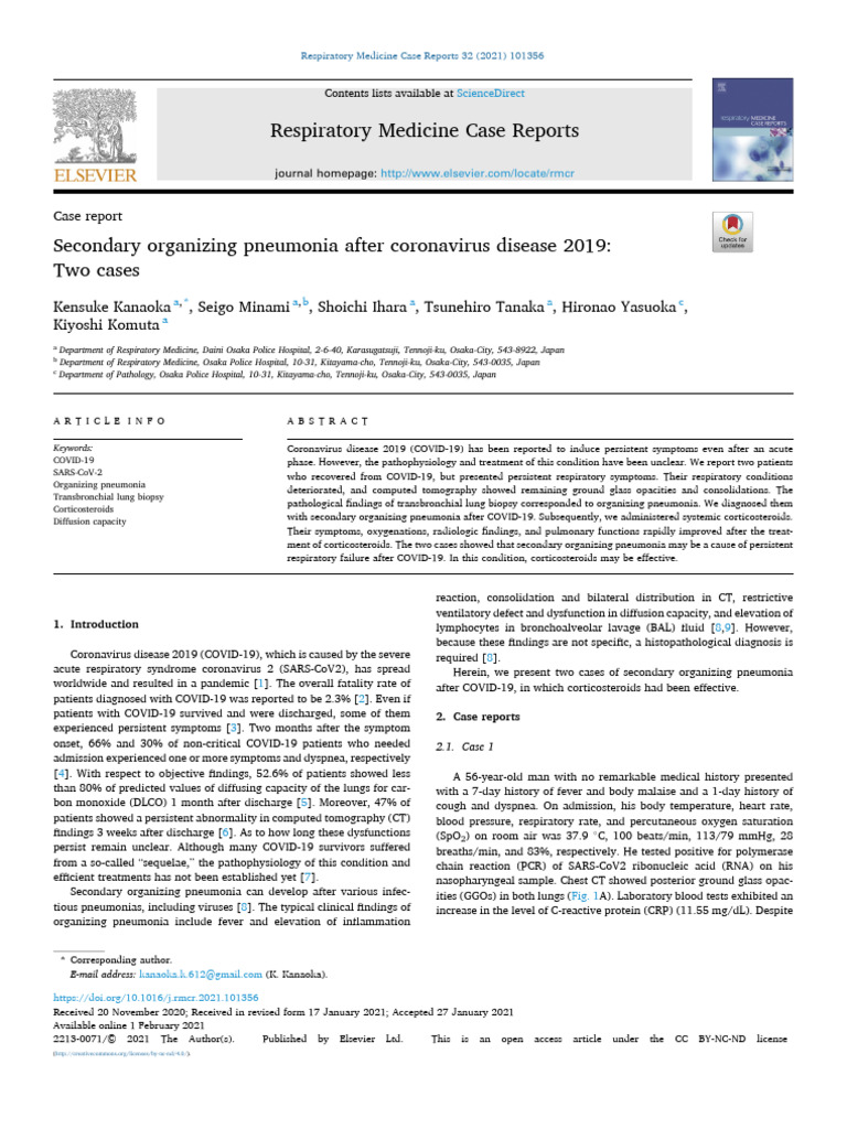 Case Report Secondary Organizing Pneumonia After Coronavirus Disease 2019 Two Cases | Download ...