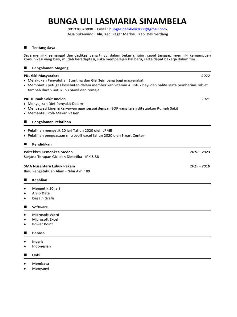 Bunga Uli Lasmaria Sinambela (CV ATS 003) 02 | PDF | Karier & Perkembangan | Kesehatan Holistik