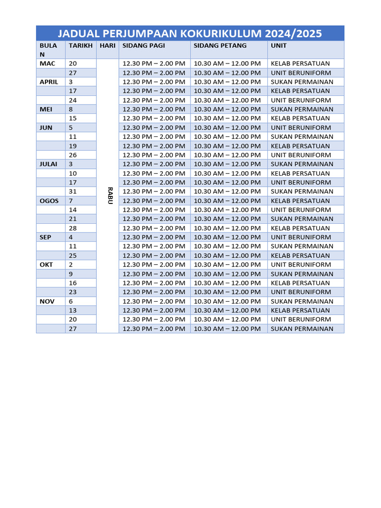 Jadual Aktiviti Kokurikulum 2024 | PDF Jadual Aktiviti Kokurikulum 2024 | PDF