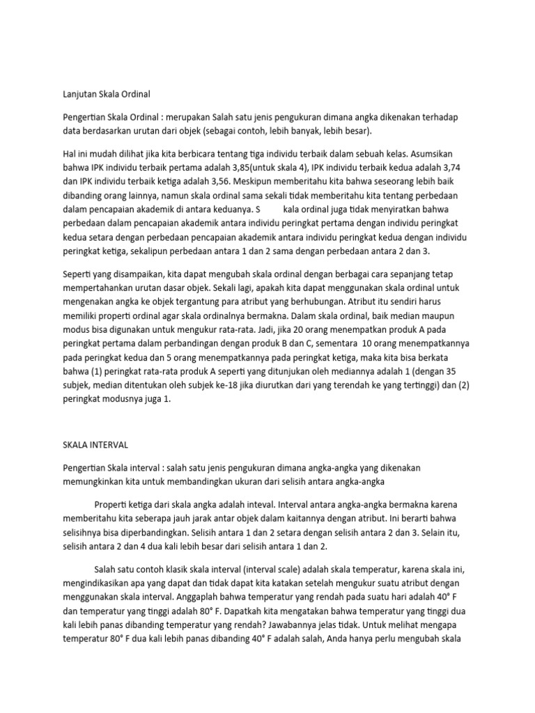 Pengertian dan Contoh Skala Ordinal, Interval, Rasio | PDF