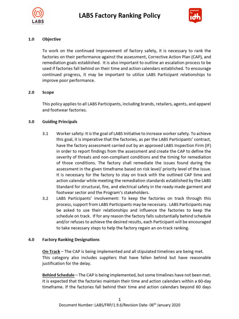 LABS Factory Ranking Policy v1.9.6 | PDF | Occupational Safety And ... LABS Factory Ranking Policy v1.9.6 | PDF | Occupational Safety And ...