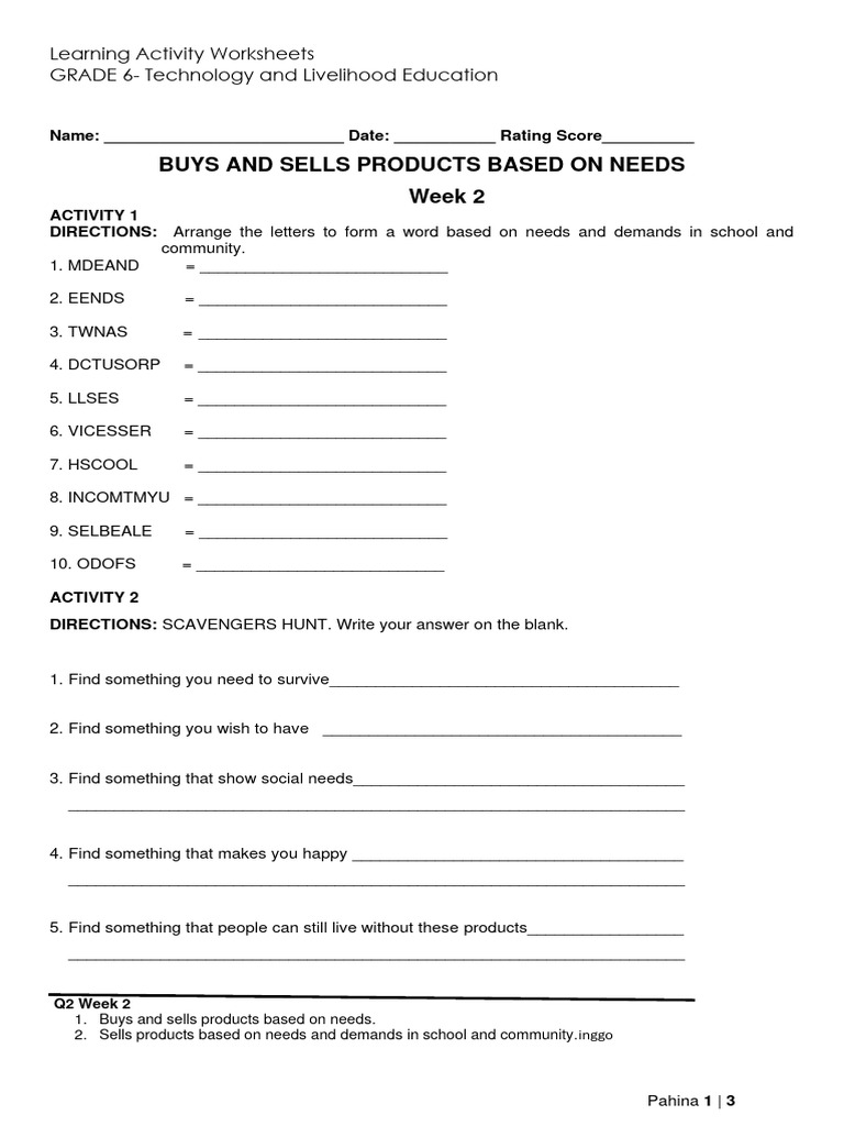 Buys and Sells Products Based On Needs Week 2: Learning Activity ...