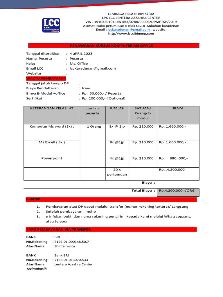 Penawaran Privat MS OFFICE - CONV - CTRP | PDF | Karier & Perkembangan