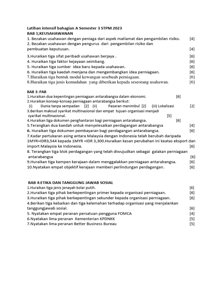 Latihan Intensif Sem 3 STPM 2023 | PDF