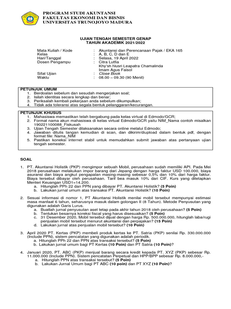 Soal UTS - Akuntansi Dan Perencanaan Perpajakan | PDF | Bisnis