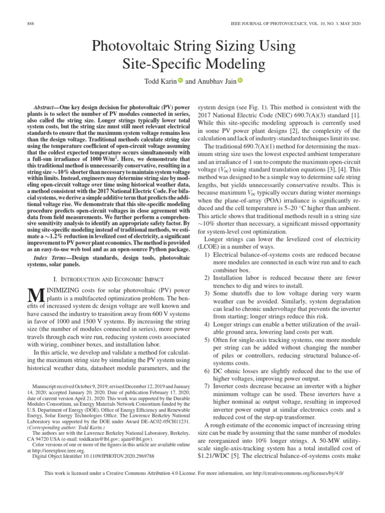 Photovoltaic String Sizing Using Site-Specific Modeling | PDF | Photovoltaics | Photovoltaic System