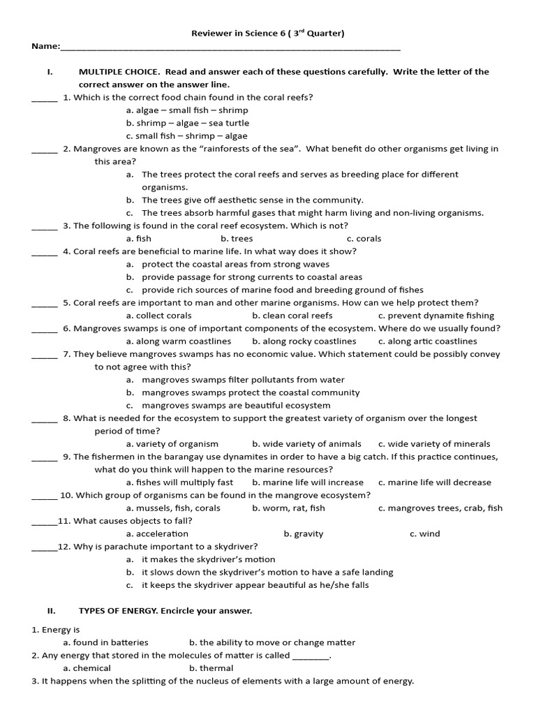 Coral Reefs Ecosystem Review Quiz | PDF | Coral Reef | Force