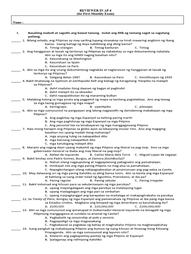 Reviewer in Ap 6 | PDF