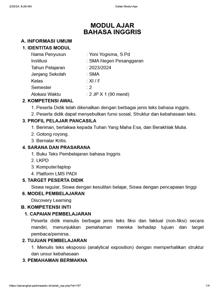 Modul Ajar - Fase F - Analytical Exp - Aktivitas Interaktif | PDF