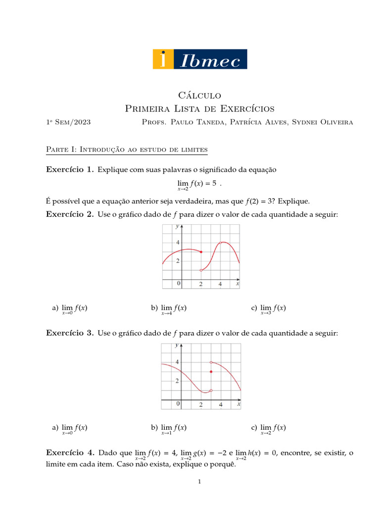 C Lculo - Lista1 | PDF | Limite (Matemática) | Análise