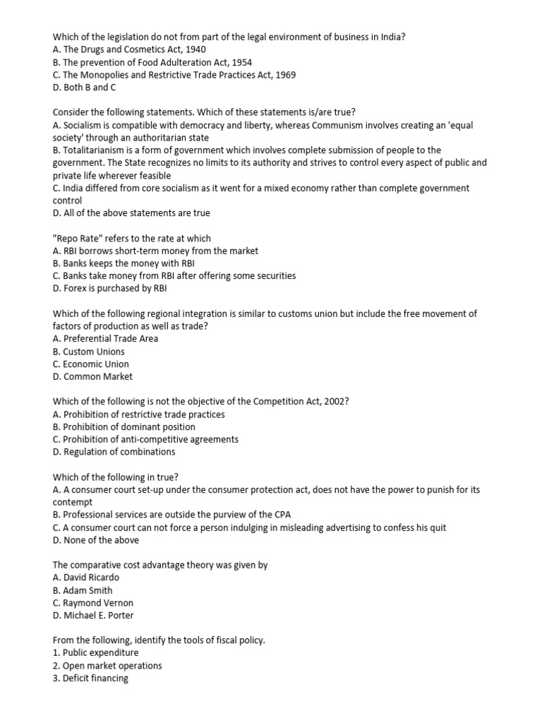 100 MCQ | PDF | Foreign Direct Investment | Balance Of Payments