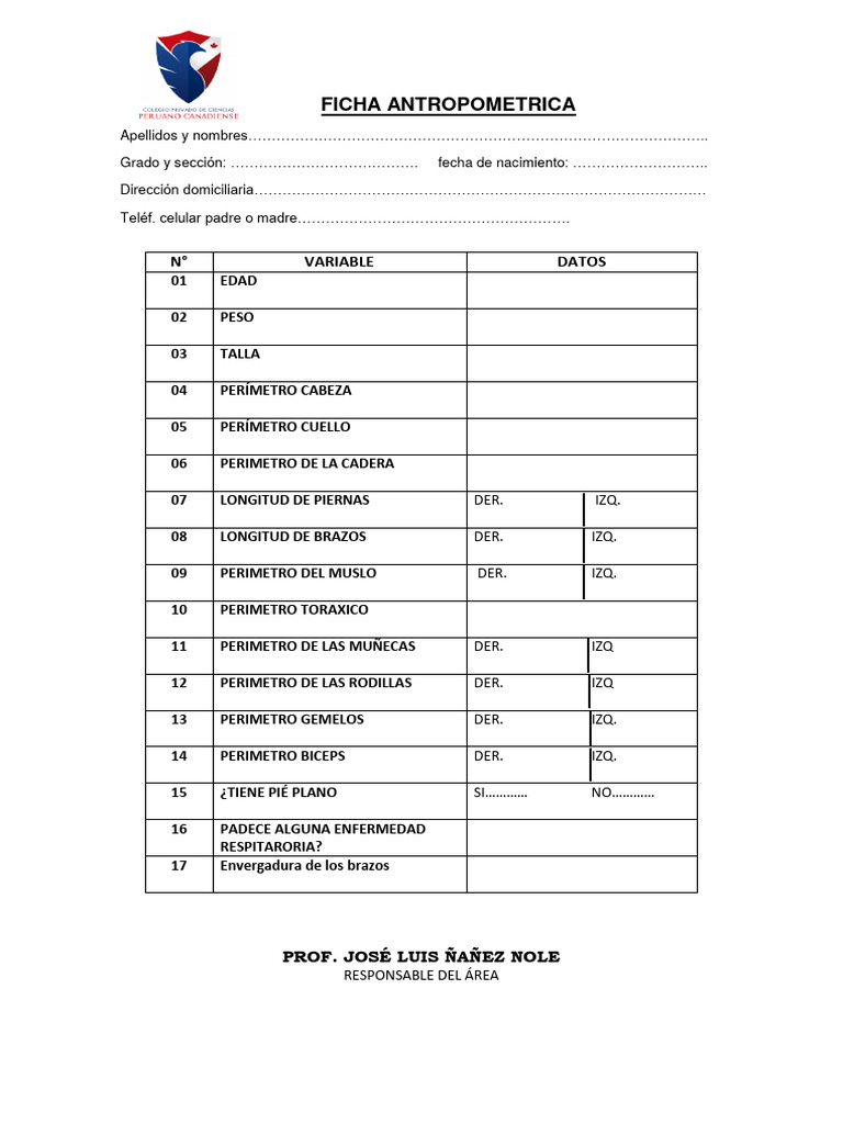 Ficha Antropometrica Sec. 2024 | PDF