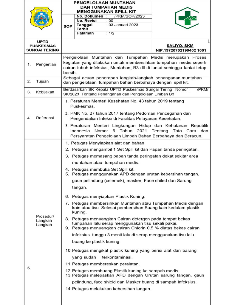 Sop Pengelolaan Muntahan Tumpahan Medis Menggunakan Spil Kit | PDF | Pengembangan Diri | Sains ...