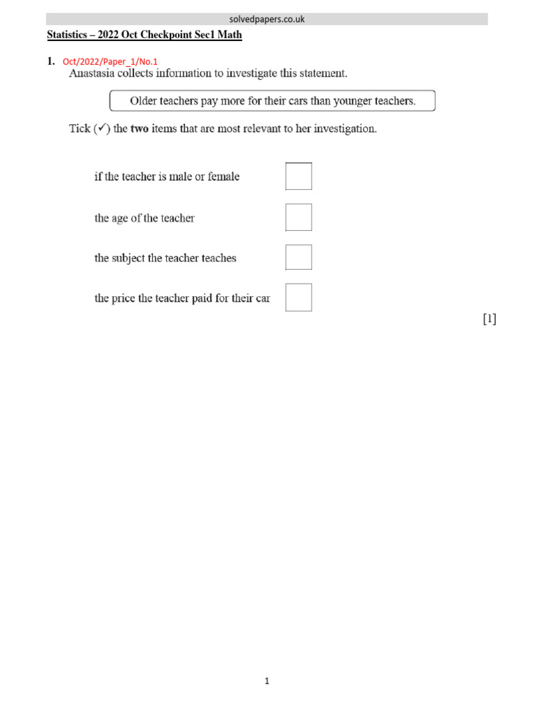 2022 Oct Checkpoint Sec1 Math Papers | PDF | Finance & Money Management