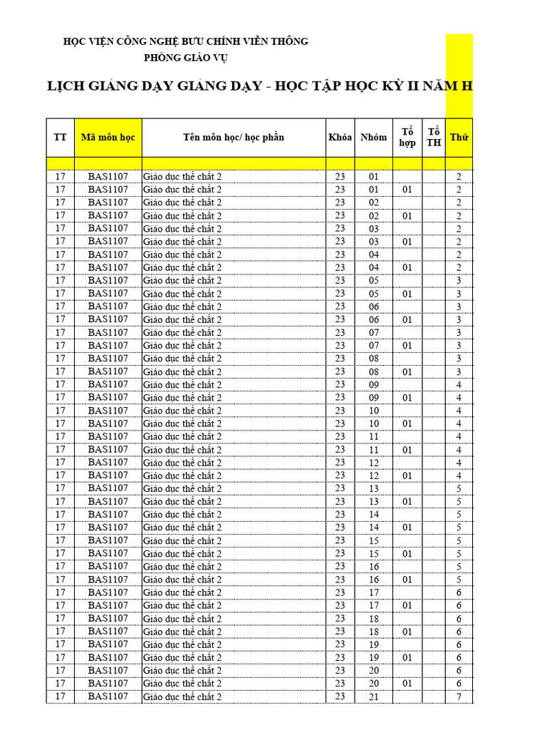 0102 - TKB HK2 NAM HOC 2023 2024 Khoa 2023 | PDF