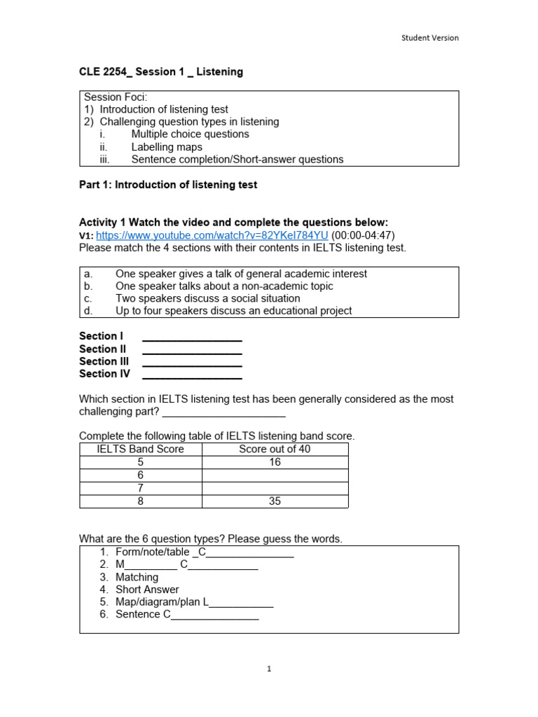 CLE 2254 Session 1 - Student | PDF | International English Language ...