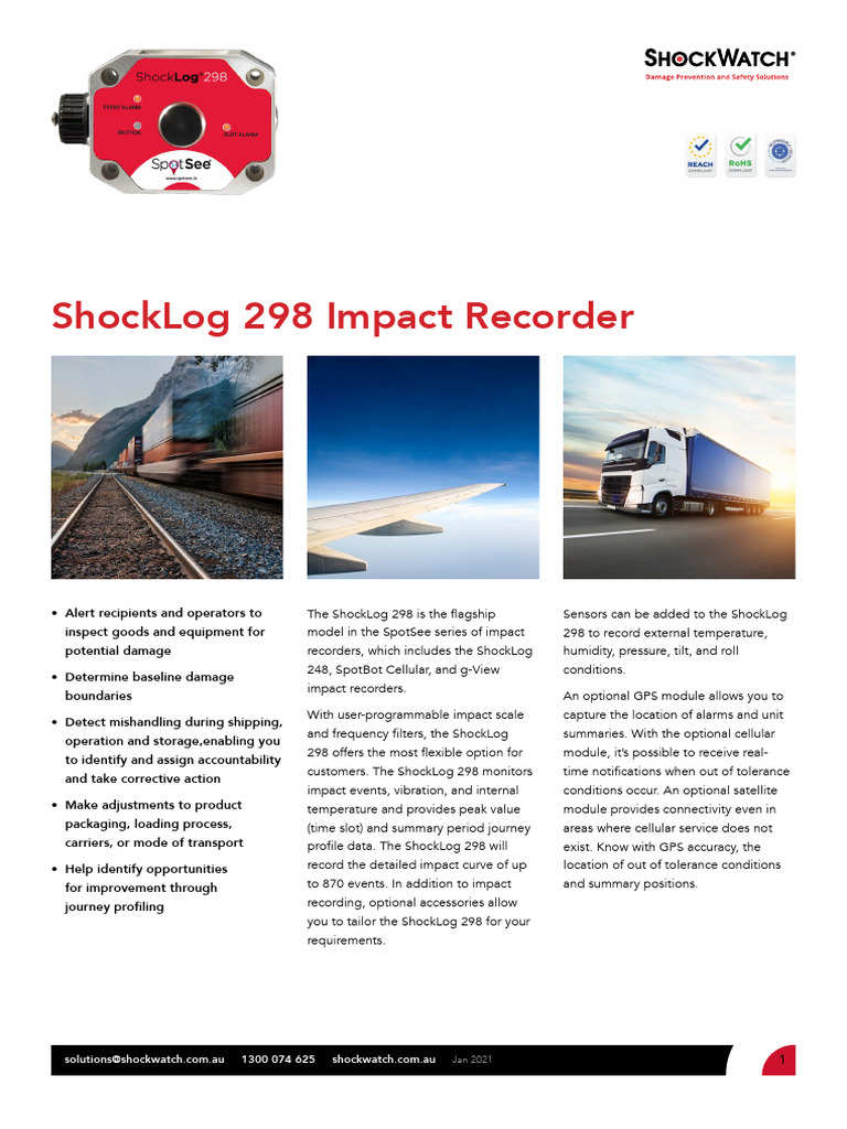 ShockLog 298 - Sales Sheet | PDF | Global Positioning System | Humidity