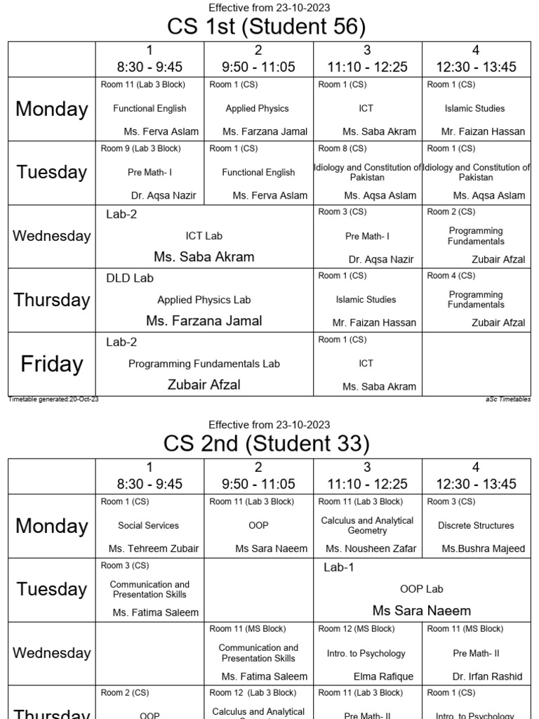 3b - Classwise Time Table - 2 | PDF | Computing | Mathematics