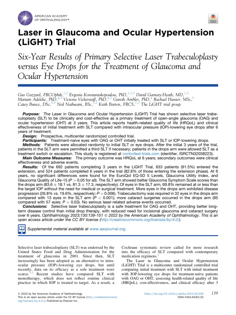 Laser in Glaucoma and Ocular Hypertension (LiGHT) Trial Six-Year ...