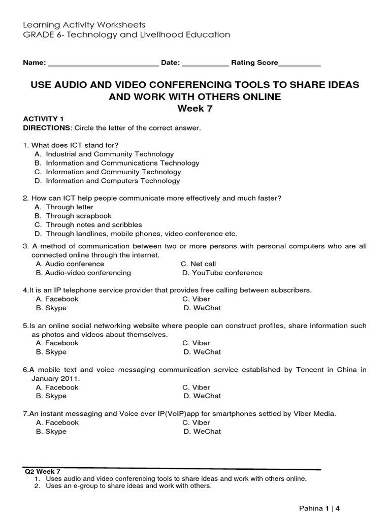 Use Audio and Video Conferencing Tools To Share Ideas and Work With Others Online Week 7 ...