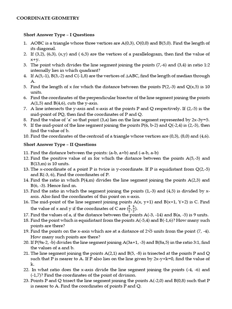 Coordinate Geometry Additional Questions | PDF | Elementary Geometry ...