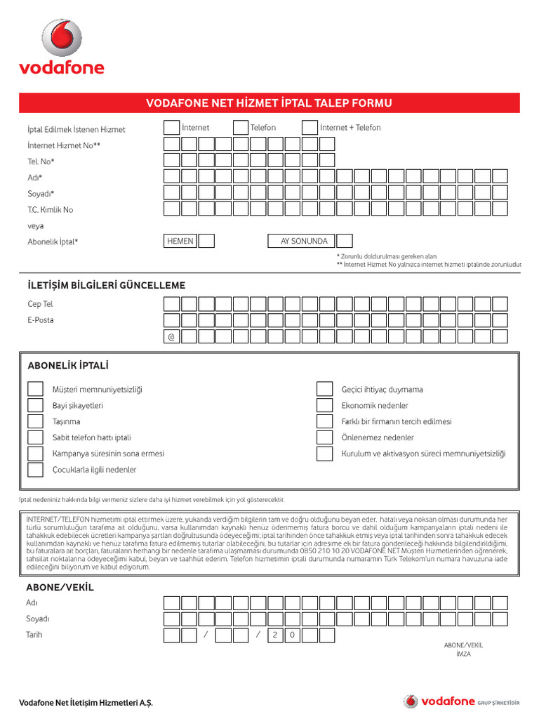 Vodafone Net Iptal Talep Formu Rev | PDF